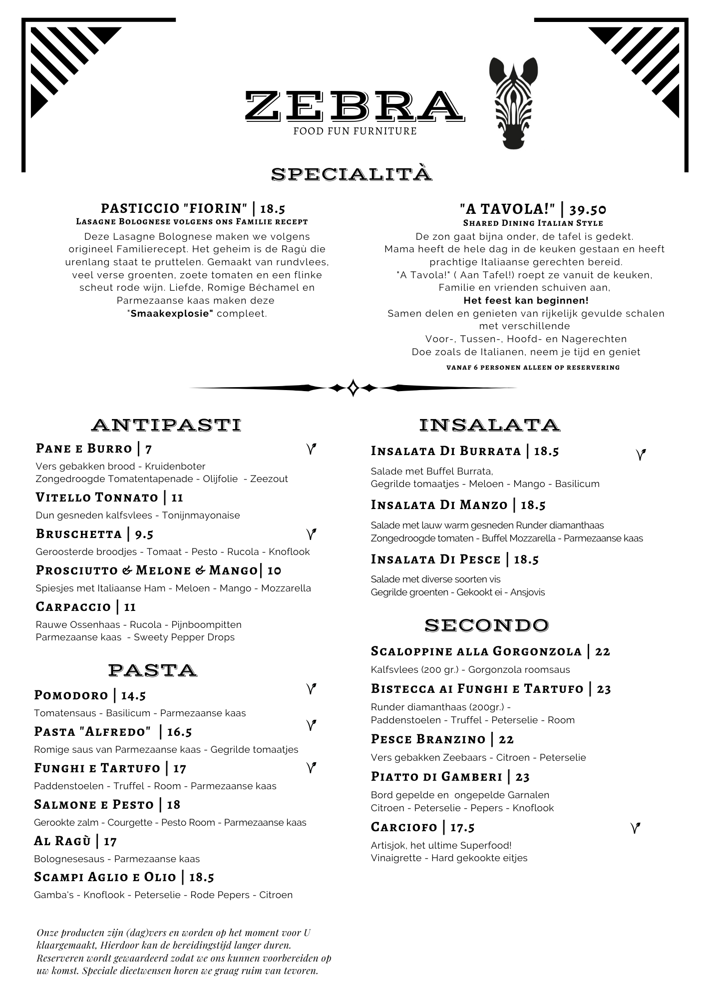 MENU – ZEBRA